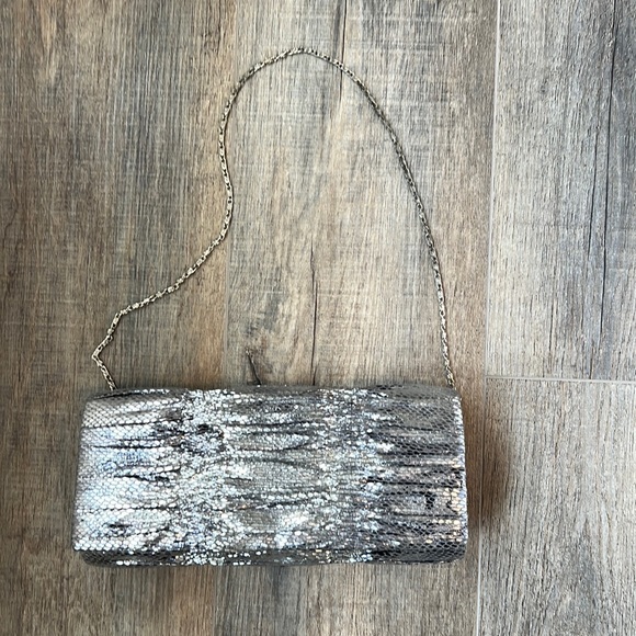 Bags | Silver Clutch With Chain Small Size | Poshmark